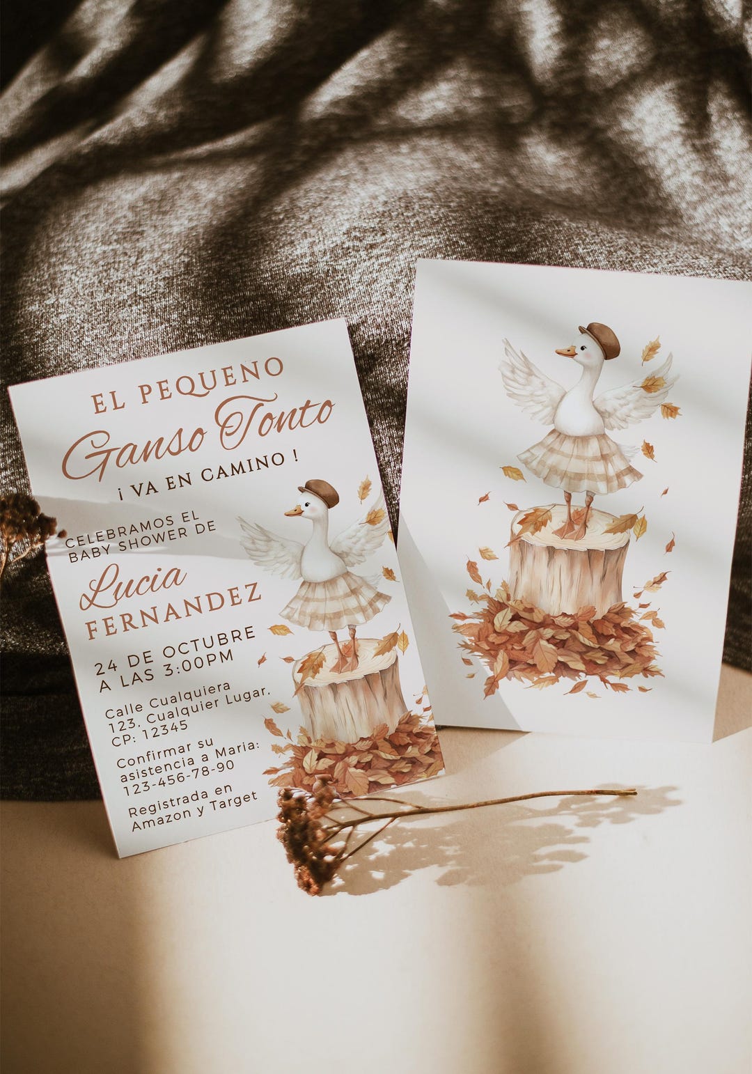 Invitación Para Baby Shower De Ganso Otoñal, Fall Spanish Baby Shower ...