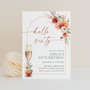Hello Sixty Birthday Adult Invitation Template, Arch Boho Burnt Orange ...