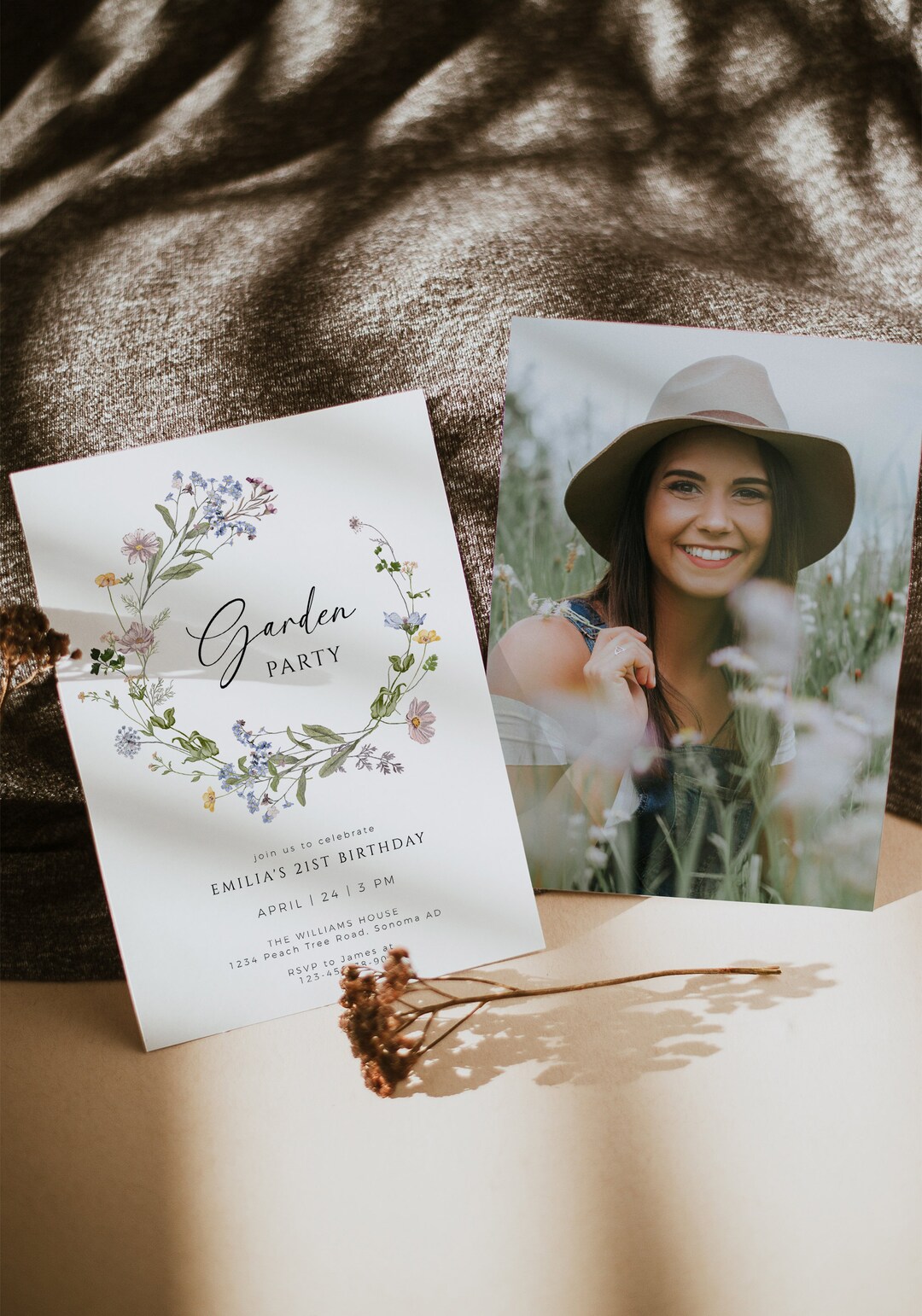 Garden Party Birthday Adult Invitation Template, Wildflower 21st ...