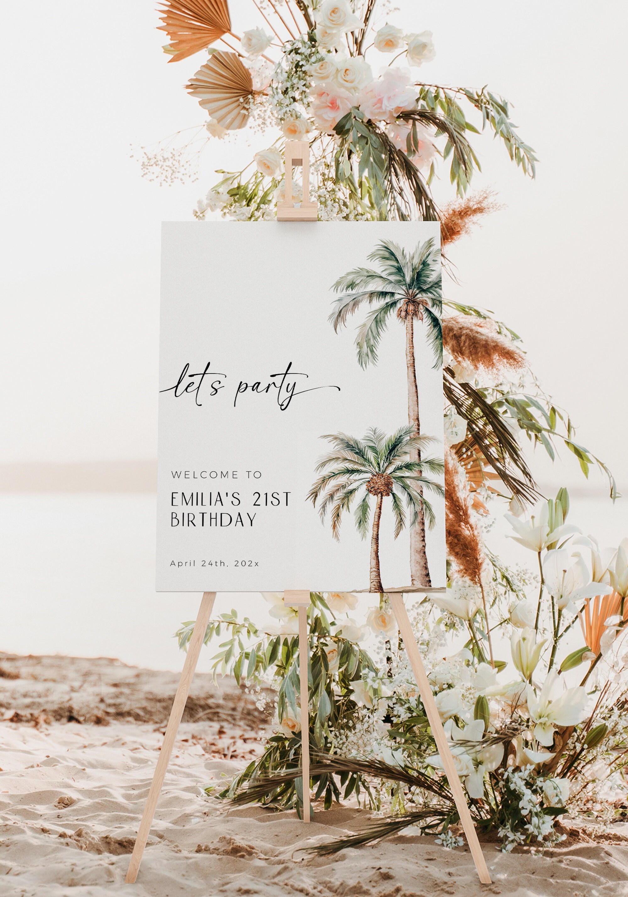 Let's Party Tropical Birthday Welcome Sign Template, Modern Palms Trees ...