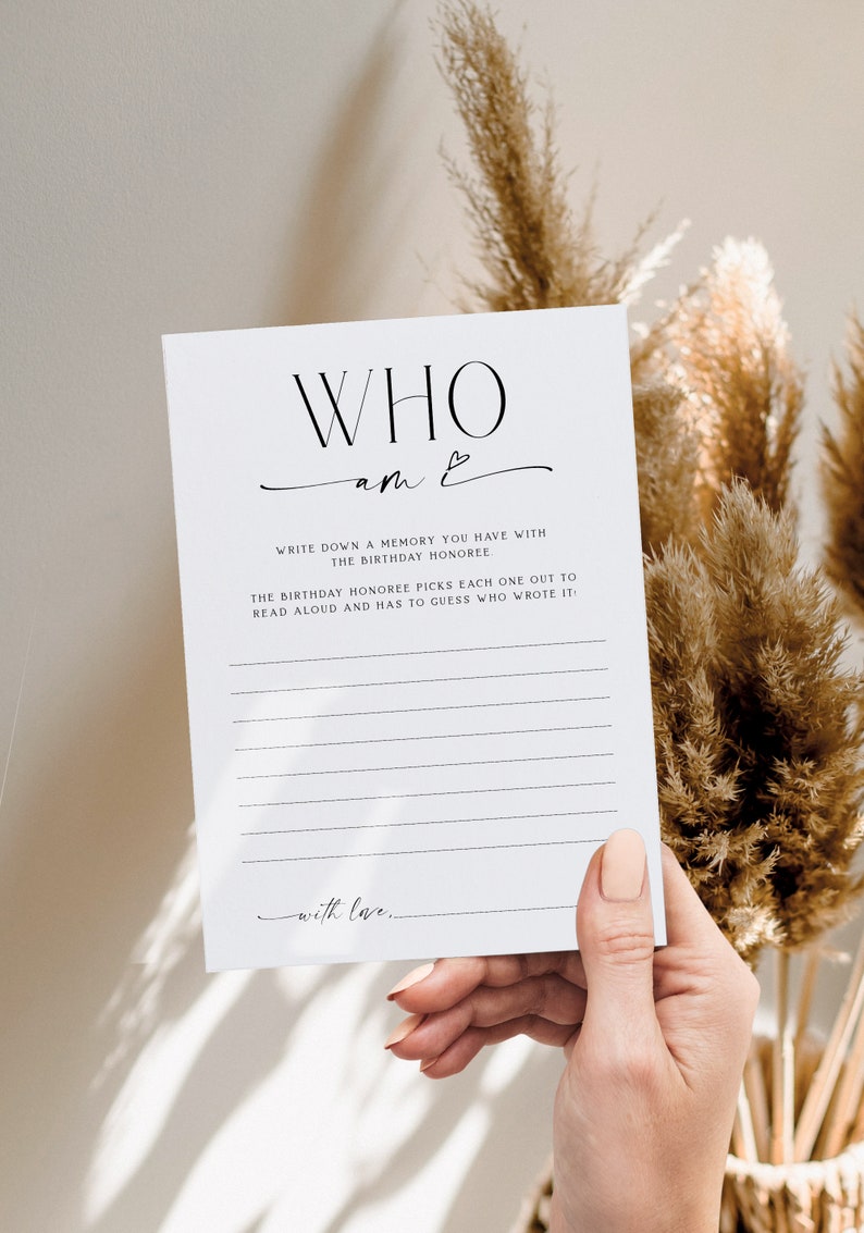 Who Am I Birthday Game Printable, Memory Birthday Party Game, Black ...