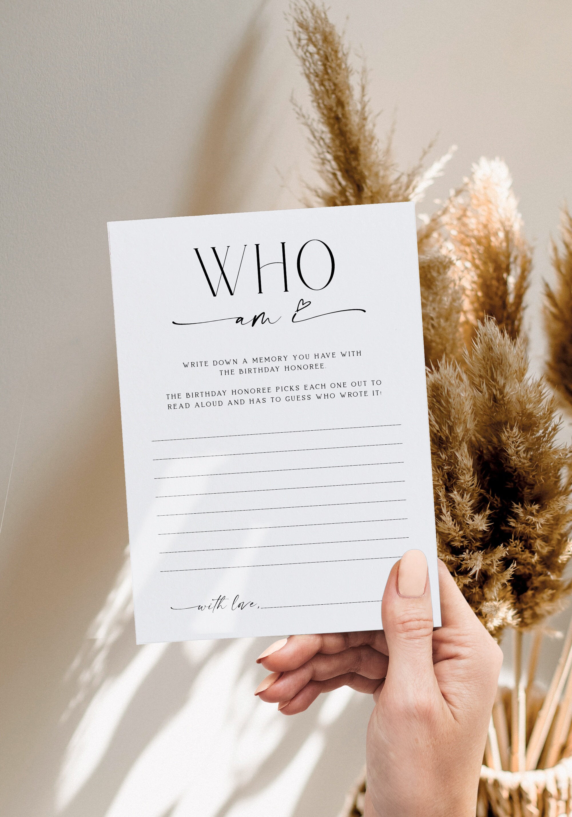 Who Am I Birthday Game Printable, Memory Birthday Party Game, Black ...