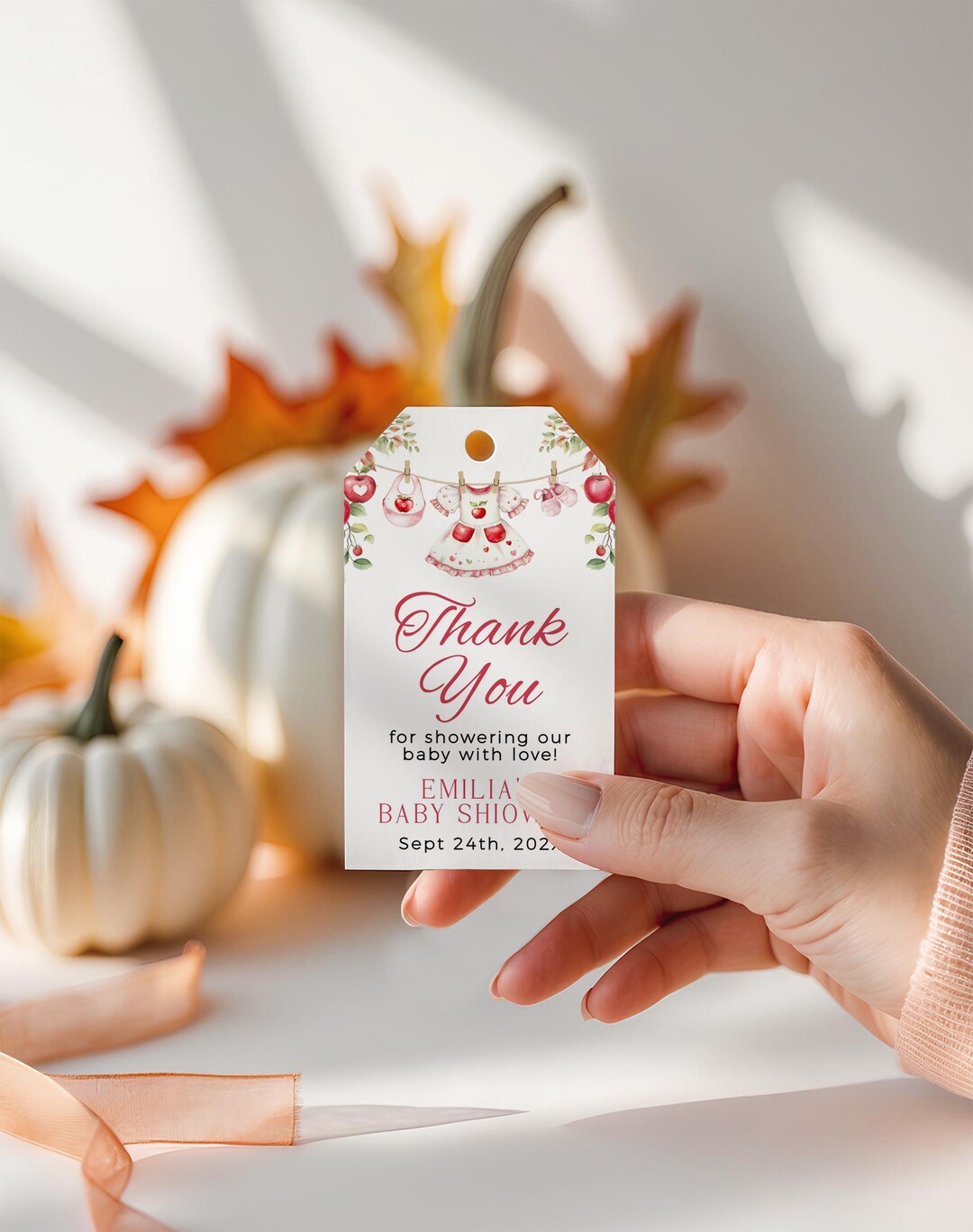 Editable Laundry Baby Shower Thank You Tag Printable: Red Apple Autumn ...