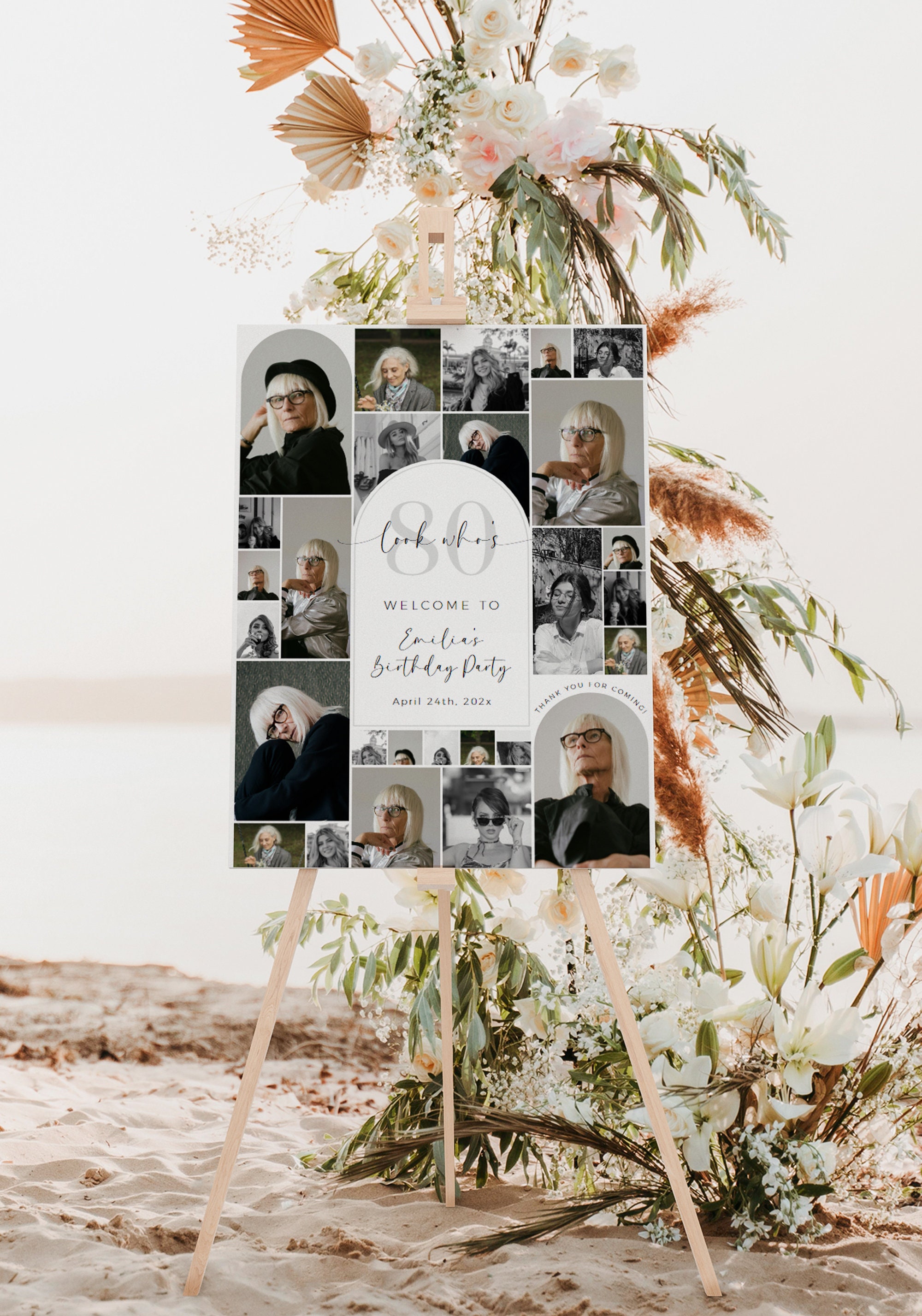 Boho Arch 80th Birthday Photo Collage Poster Printable, Adult Woman ...