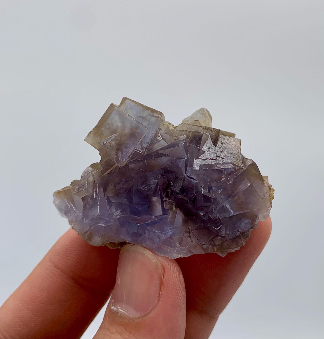 Natural Cubic Phantom Blue Line Fluorite Crystal 25g Mineral Specimen ...