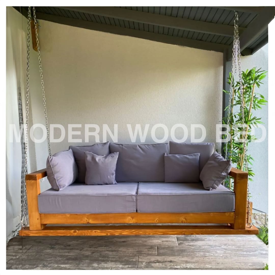 Wood Tree Swing Bed Outdoor Hanging Bed Swing Backyard Swing Porch ...