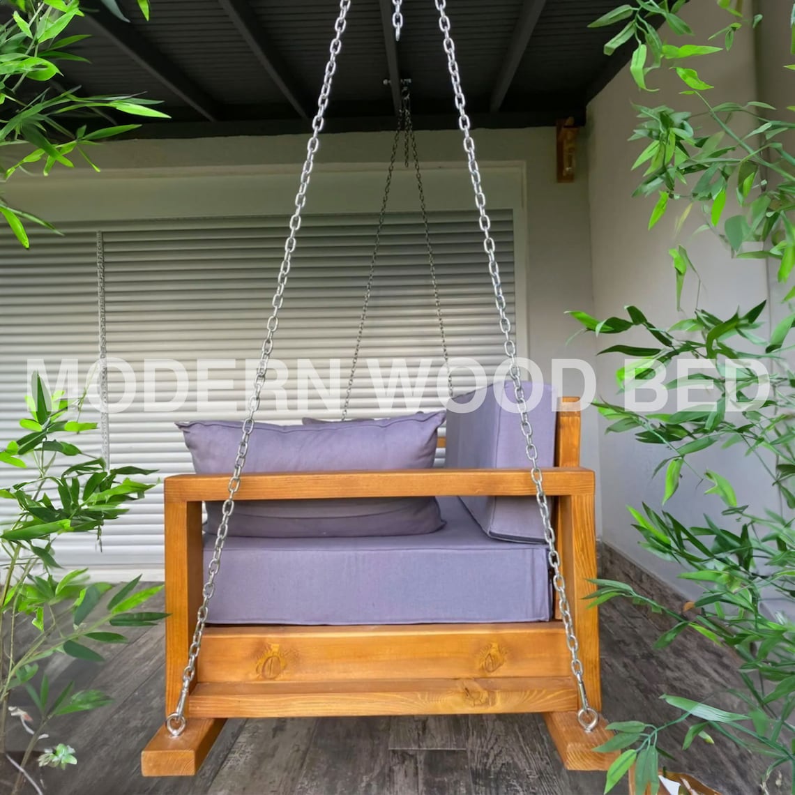 Wood Tree Swing Bed Outdoor Hanging Bed Swing Backyard Swing Porch ...