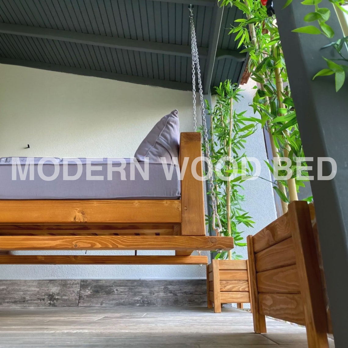 Wood Tree Swing Bed Outdoor Hanging Bed Swing Backyard Swing Porch ...