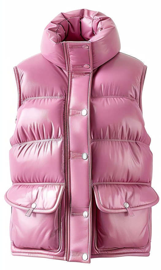 Pink Leather Down Puffer Vest Jacket Camping Down Vest Puffer Leather ...