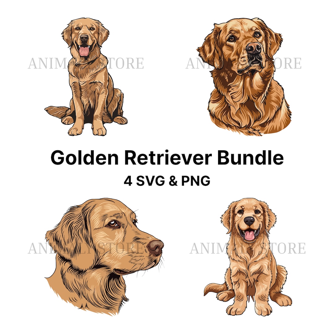 Golden Retriever Clipart Bundle - 4 Cute Dog SVG/PNG Images, Pet Face ...