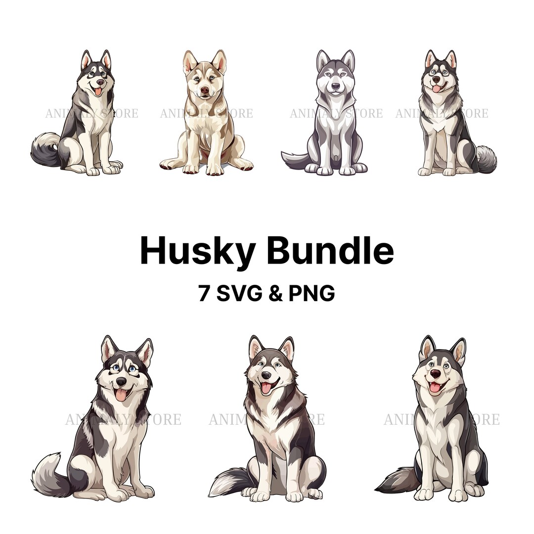 Husky Dog Clipart Bundle - 7 Adorable Siberian Husky SVG/PNG Images ...