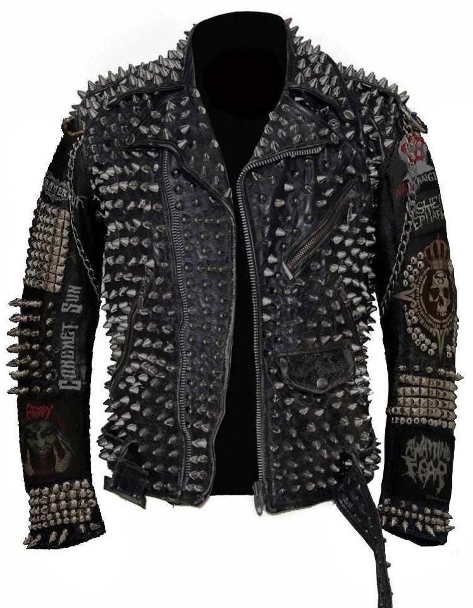 Men's Multi-studded Patches Leather Jacket | Trendy Biker Jacket |punk ...