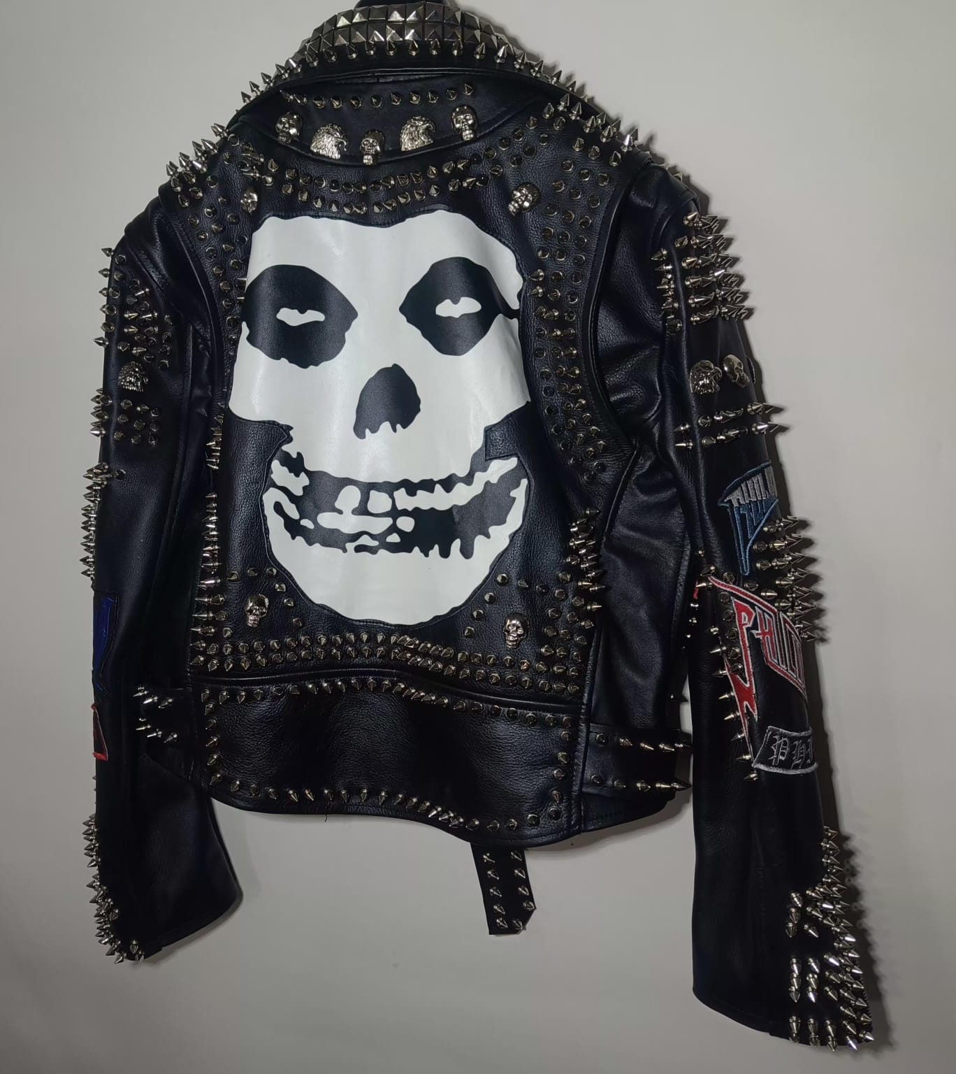 Men Skull Jacket Silver Studs, Spikes and Patches Made Leather Jacket ...
