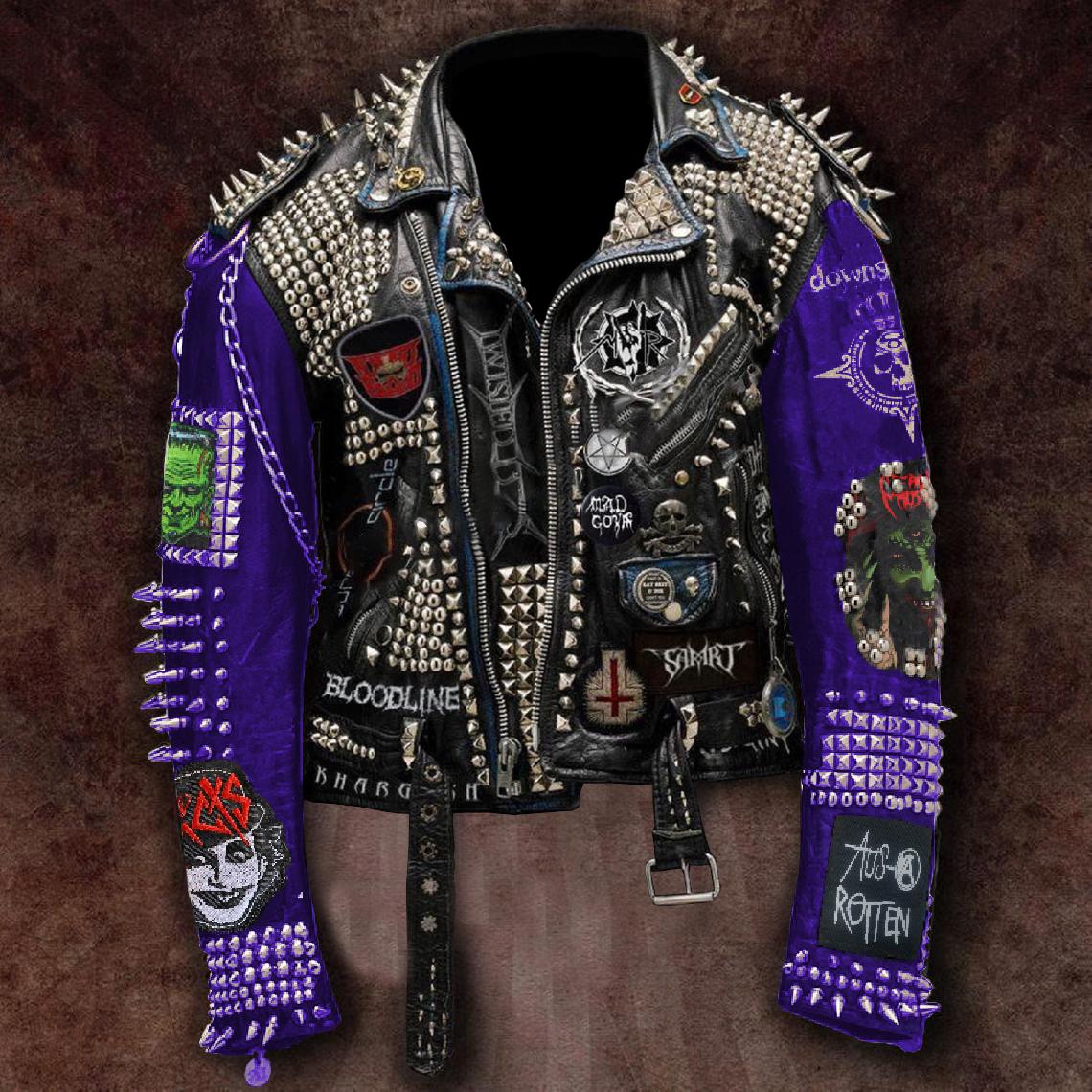 Two Tone Heavy Studded Leather Jacket, Motorbike Gang Punk Rock Style ...