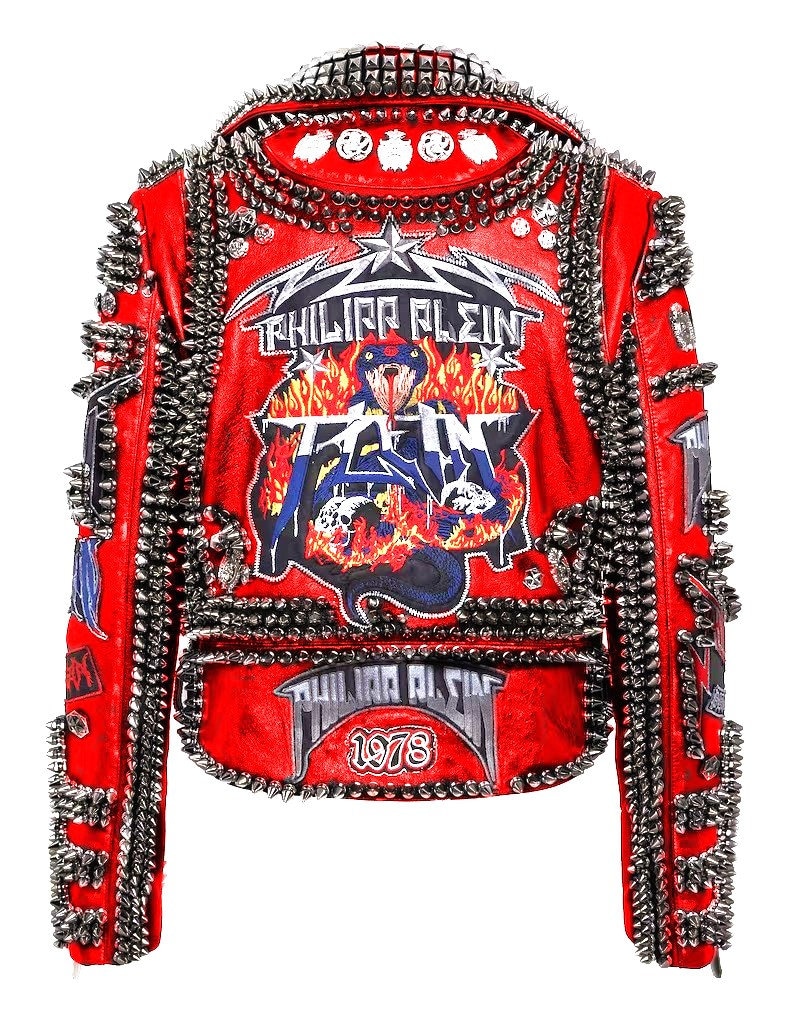 Vintage Red Leather Jacket for Men Studded Style With Patches and ...