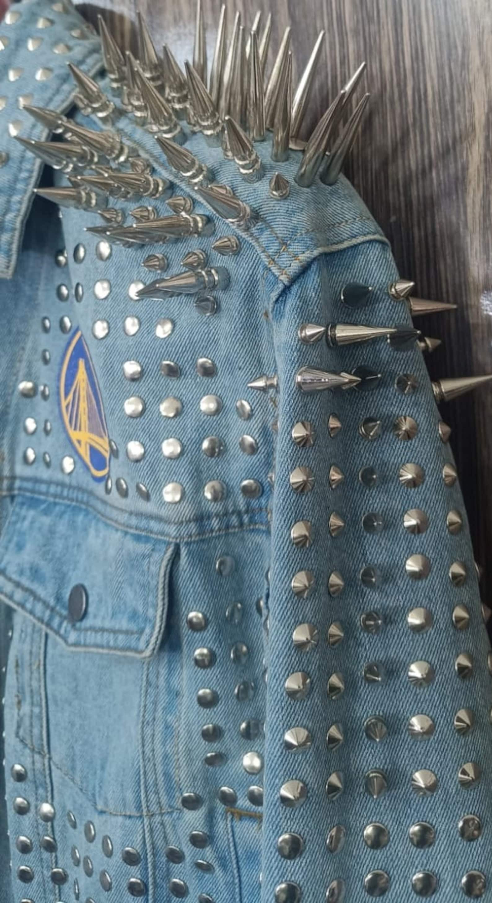Silver Studs and Spikes Made Denim Jeans Jacket for Punk Rockers - Etsy