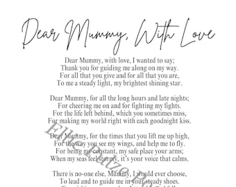 Dear Mummy, With Love, Digital Poem, Printable Poem, Downloadable Poem ...