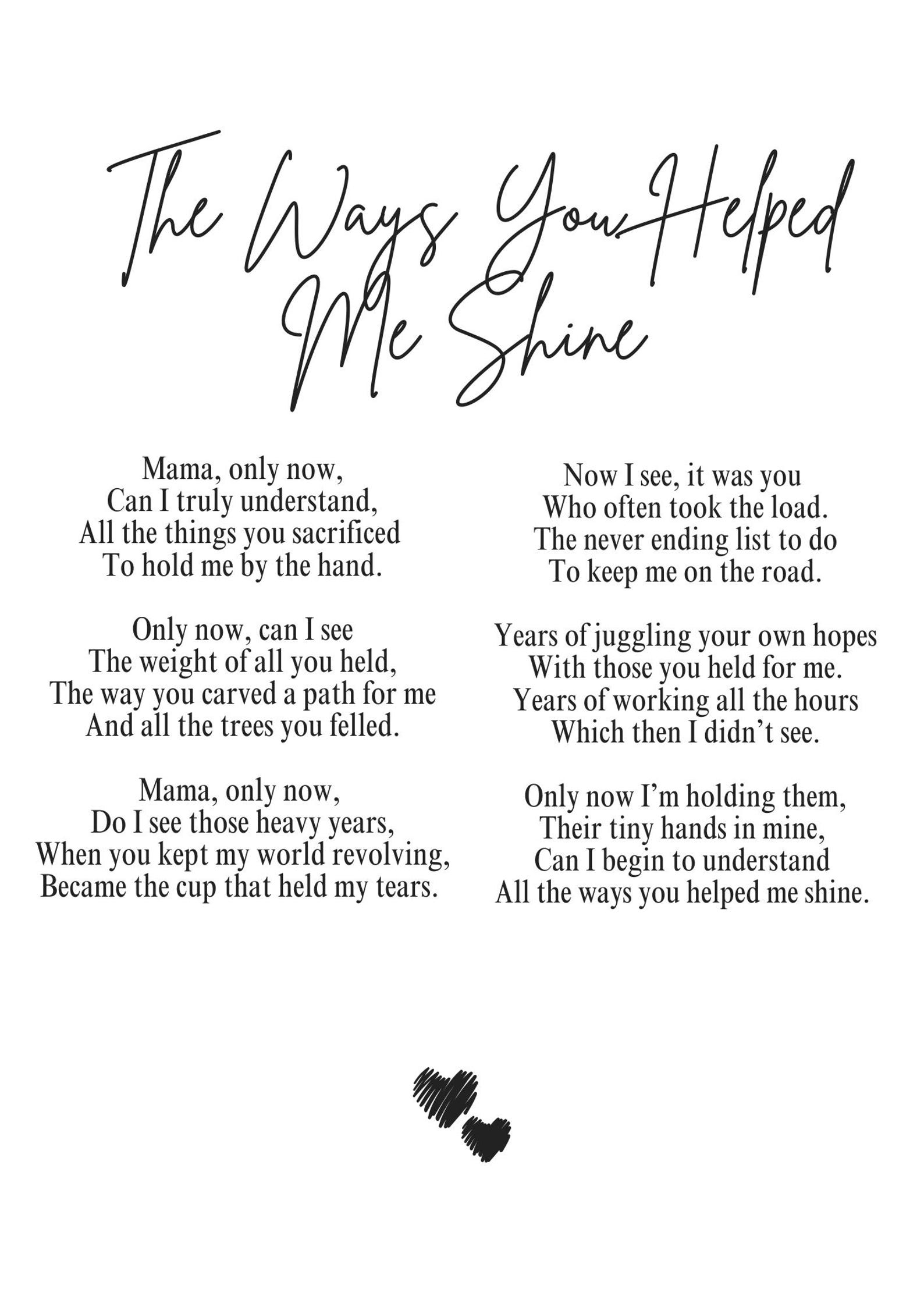 The Ways You Helped Us Shine, Mother's Day Poem, Mum Poem, Motherhood ...