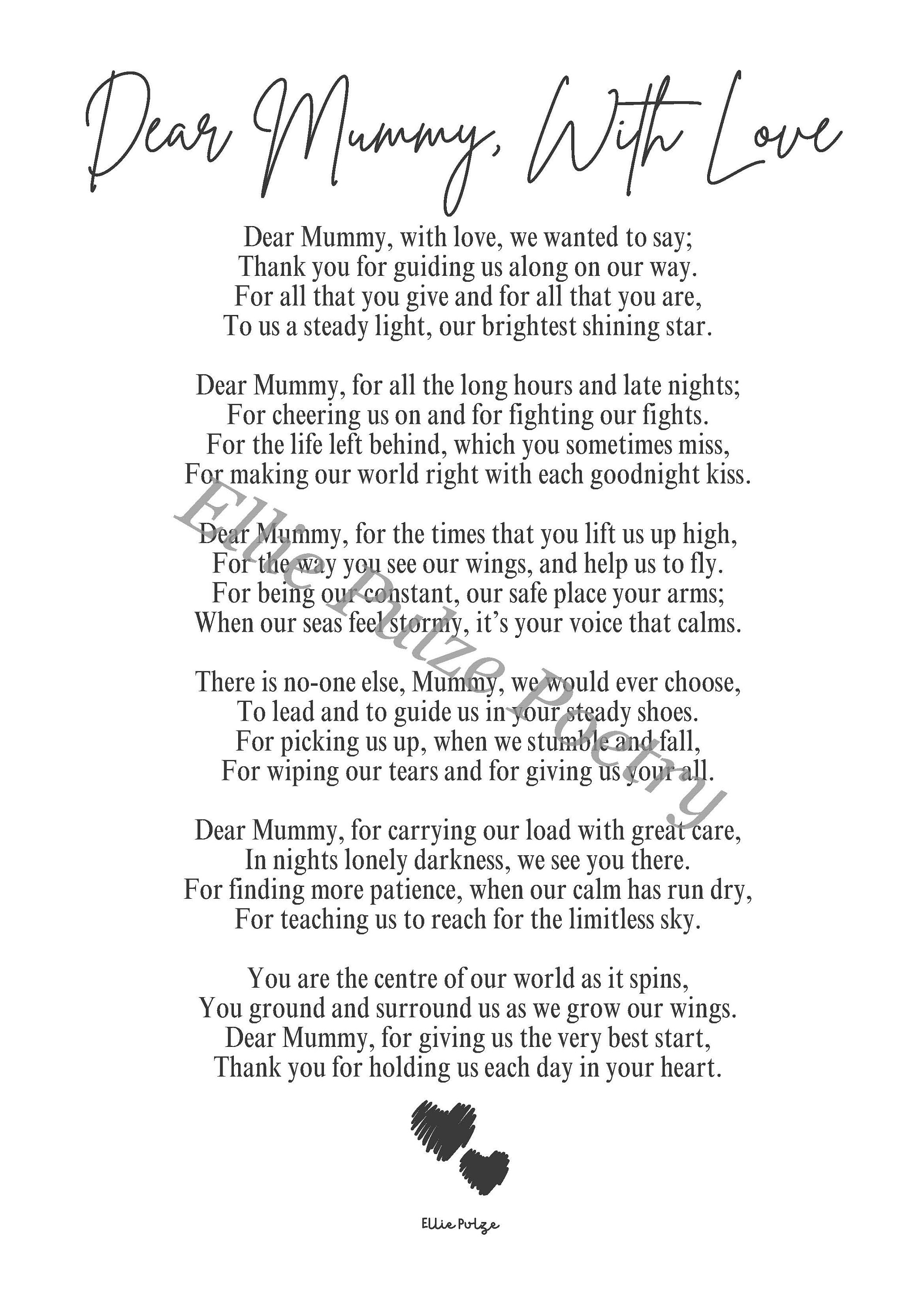 Dear Mummy, With Love, Digital Poem, Printable Poem, Downloadable Poem ...