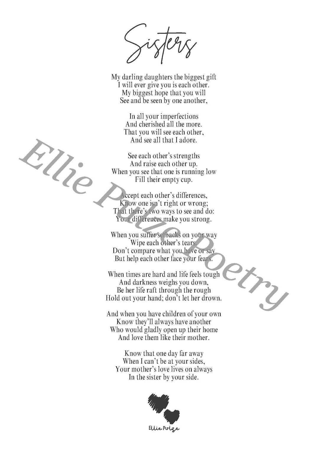 Sisters Printable Poem, Downloadable Poem, Sisterhood. - Etsy