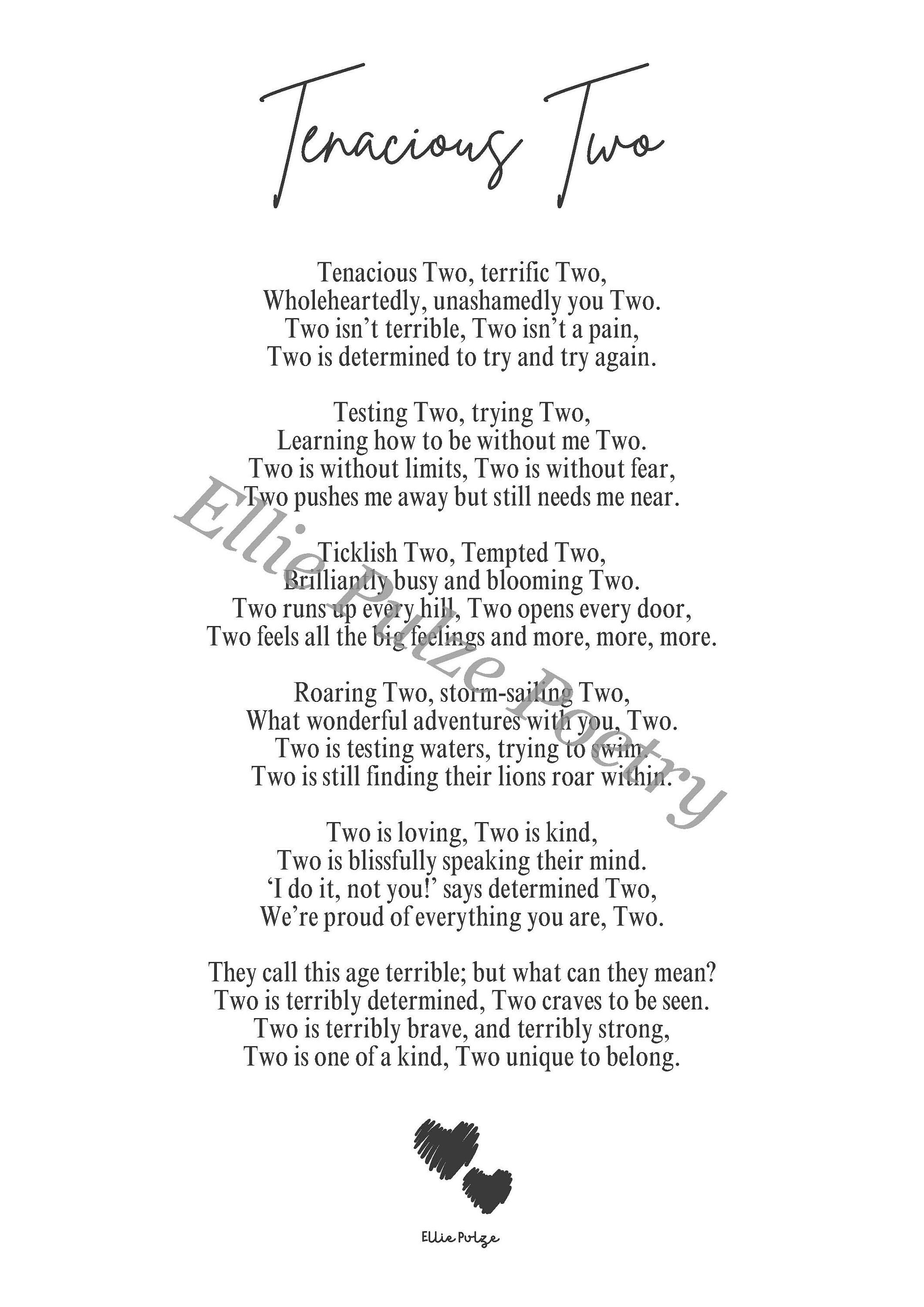 Tenacious Two Poem, Two-year-old Poem, Toddler Poem, Toddlerhood ...