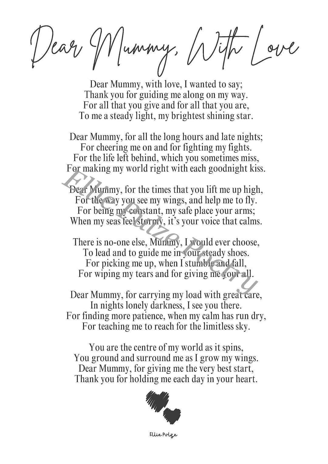 Dear Mummy, With Love, Digital Poem, Printable Poem, Downloadable Poem ...