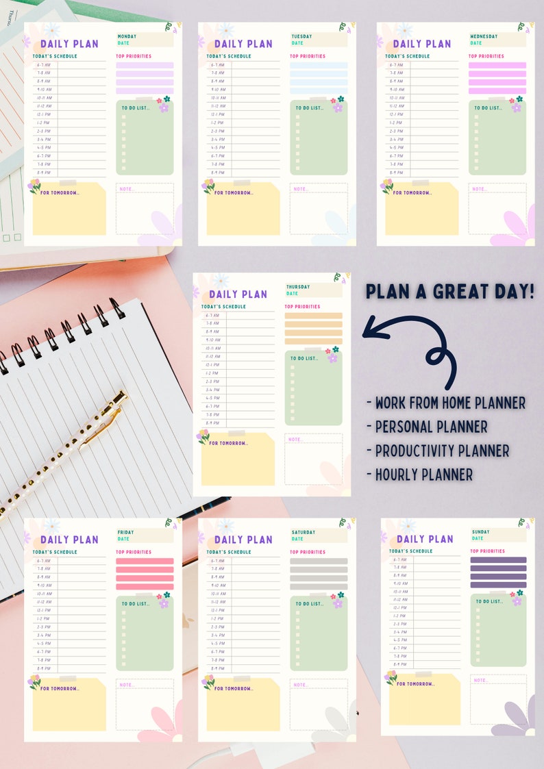 Personal Daily Planner Work From Home Planner Woman Daily Planner ...