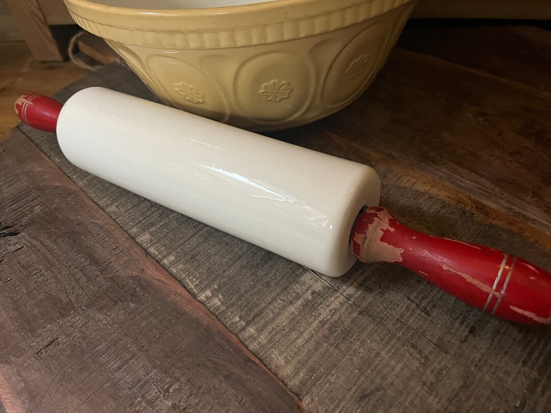 Vintage Nutbrown Ceramic and Wood Rolling Pin Red - Etsy UK