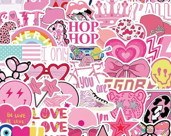 Pink Party Theme Stickers Aesthetic Waterproof Cute Vinyl Stickers Pink ...