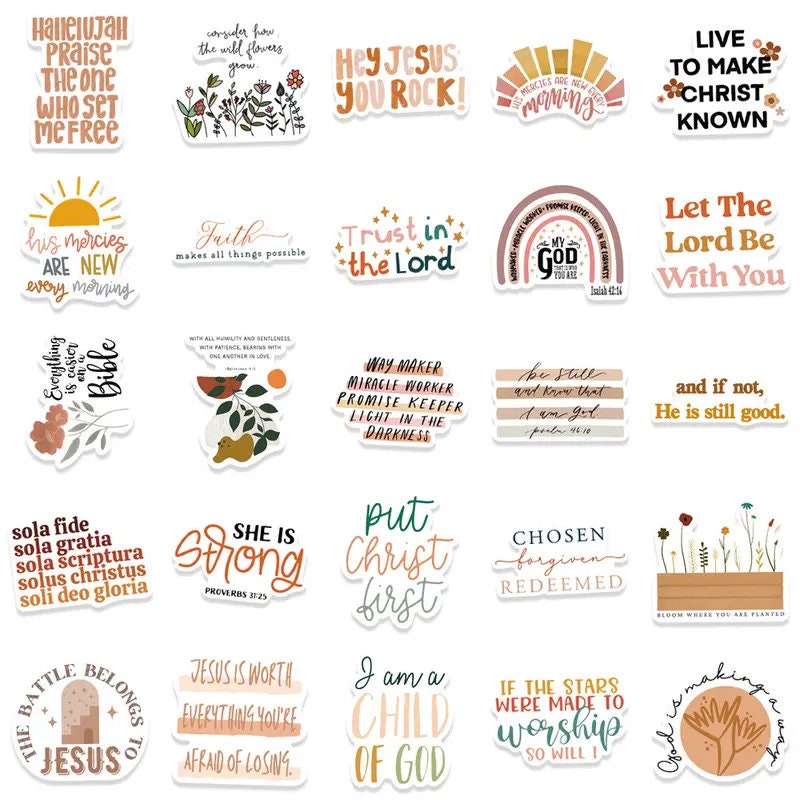 Bohemian Jesus Phrase Sticker Pack Aesthetic Cute Funny Decals Cartoon ...