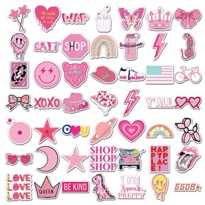 Pink Party Theme Stickers Aesthetic Waterproof Cute Vinyl Stickers Pink ...