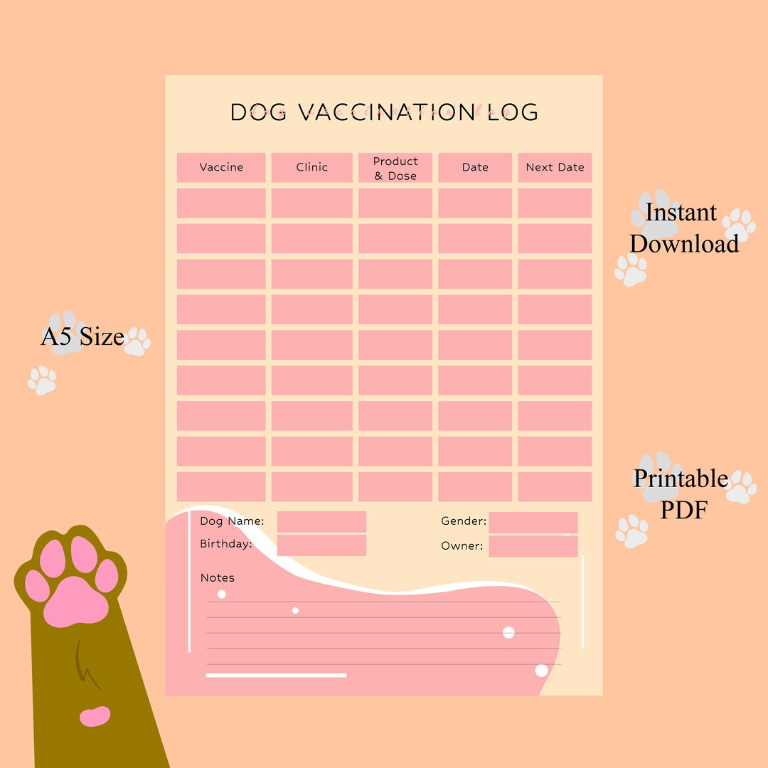 Digital Dog Vaccine Tracking Page, Vaccination Log - Etsy