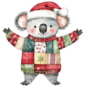 10 Christmas Koala Clipart Bundle, PNG & JPG, Printable Patchwork, XMAS ...
