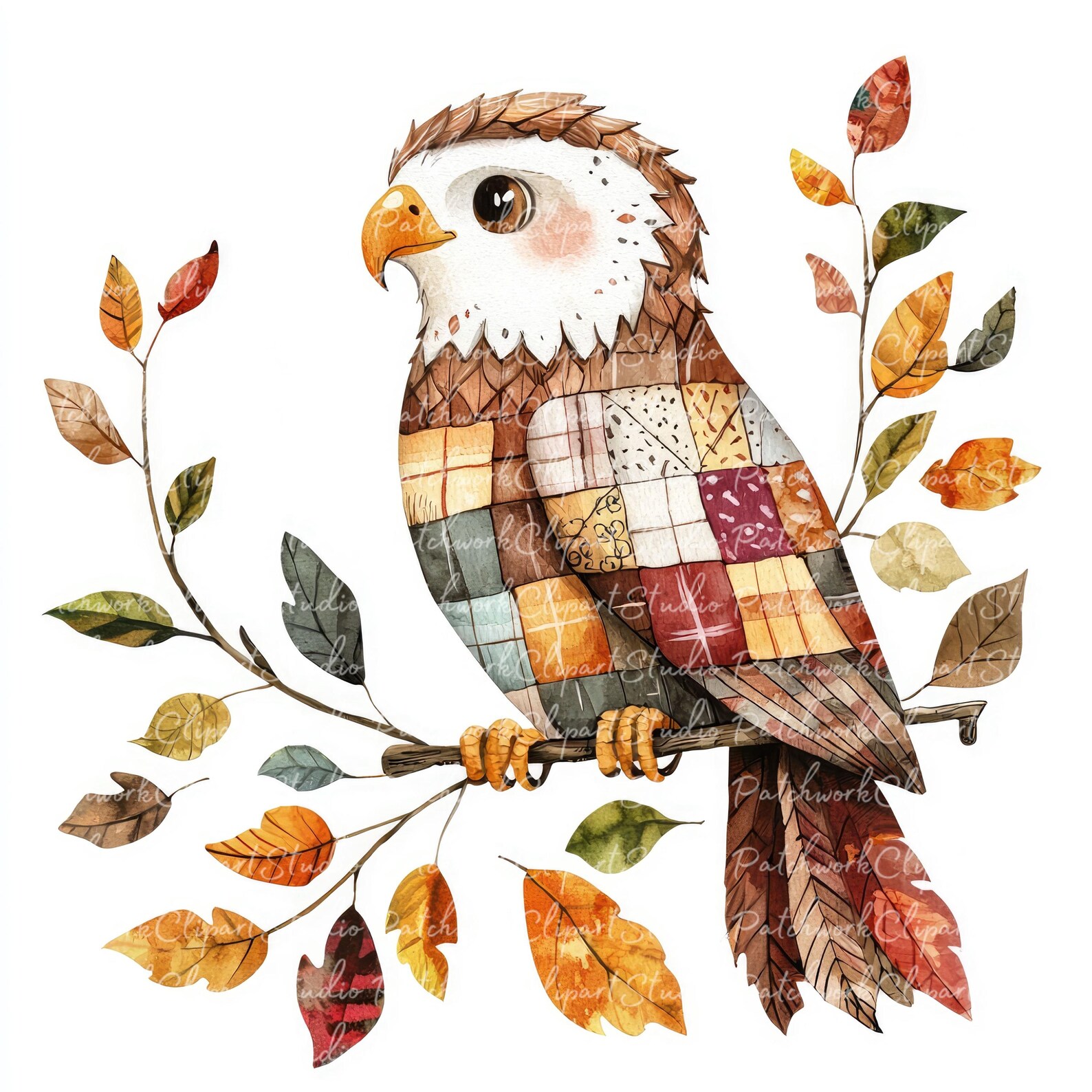 10 Autumn Eagle Clipart Bundle, PNG & JPG, Printable Patchwork, Eagle ...
