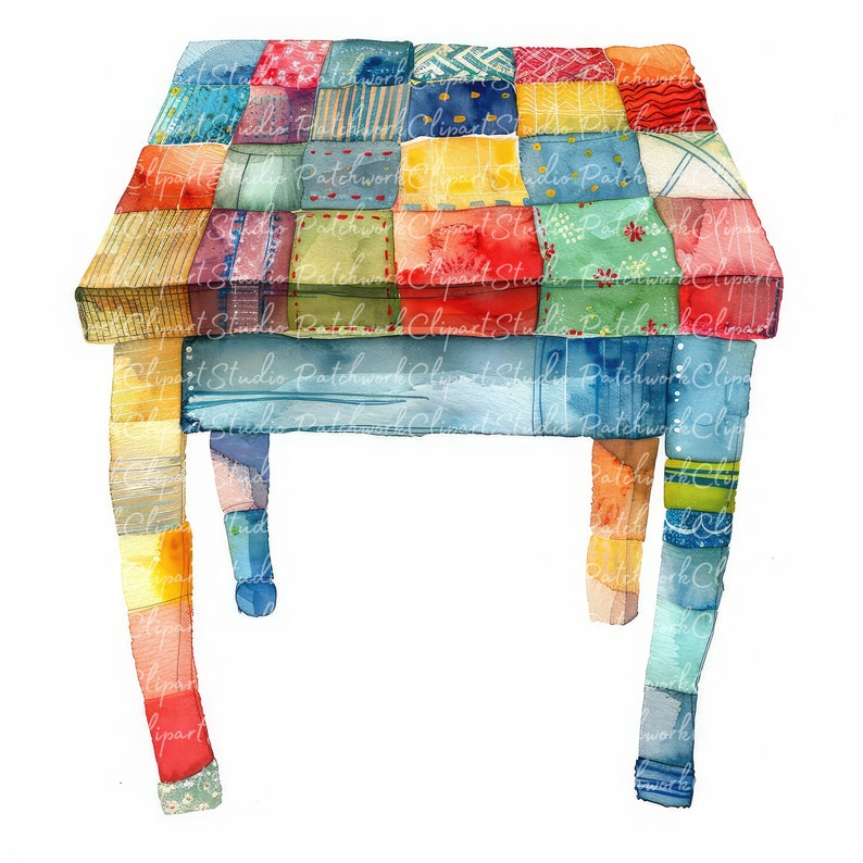 10 Tables Clipart Bundle, PNG & JPG, Printable Patchwork Table ...