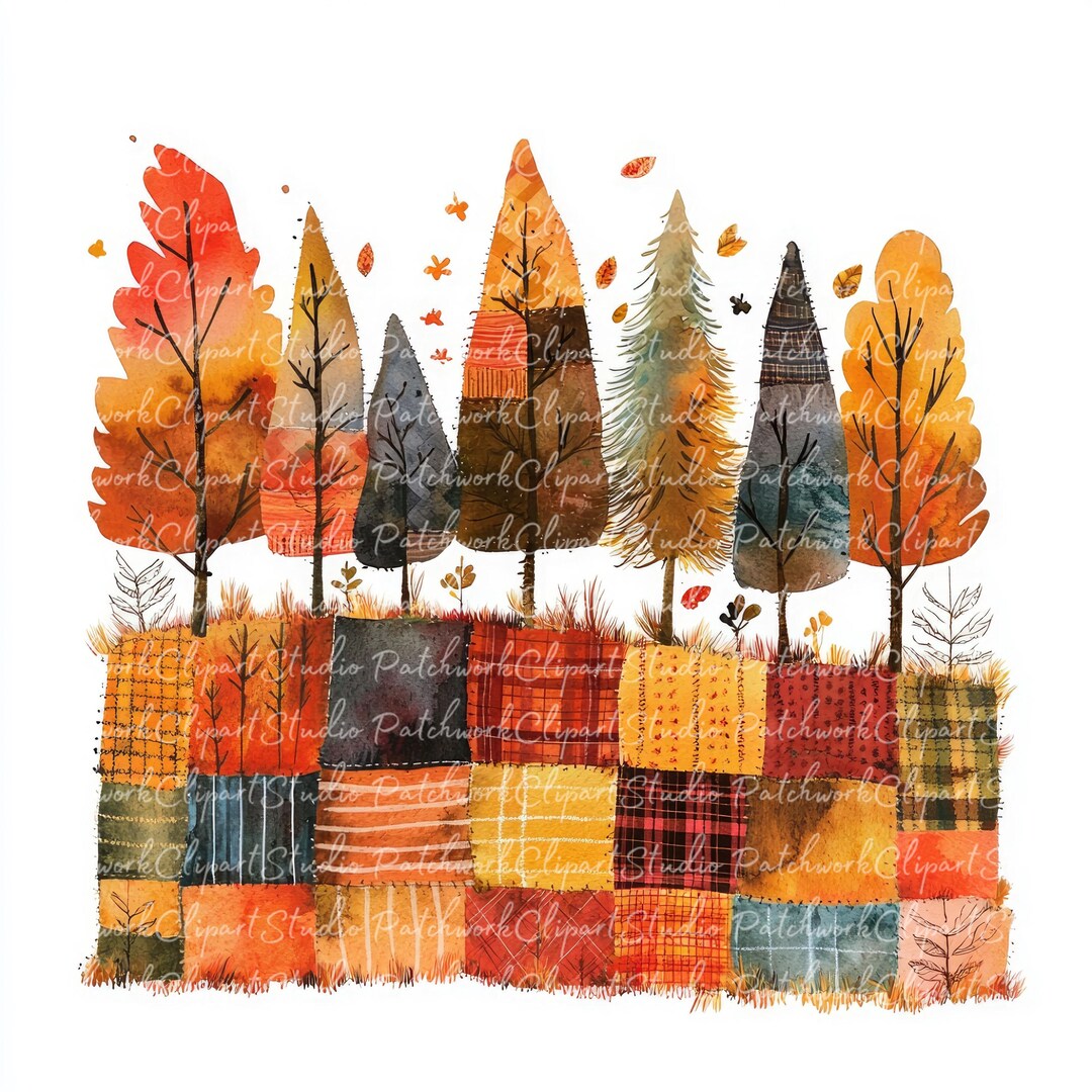 10 Autumn Forest Clipart Bundle, PNG & JPG Printable Patchwork, Forest ...
