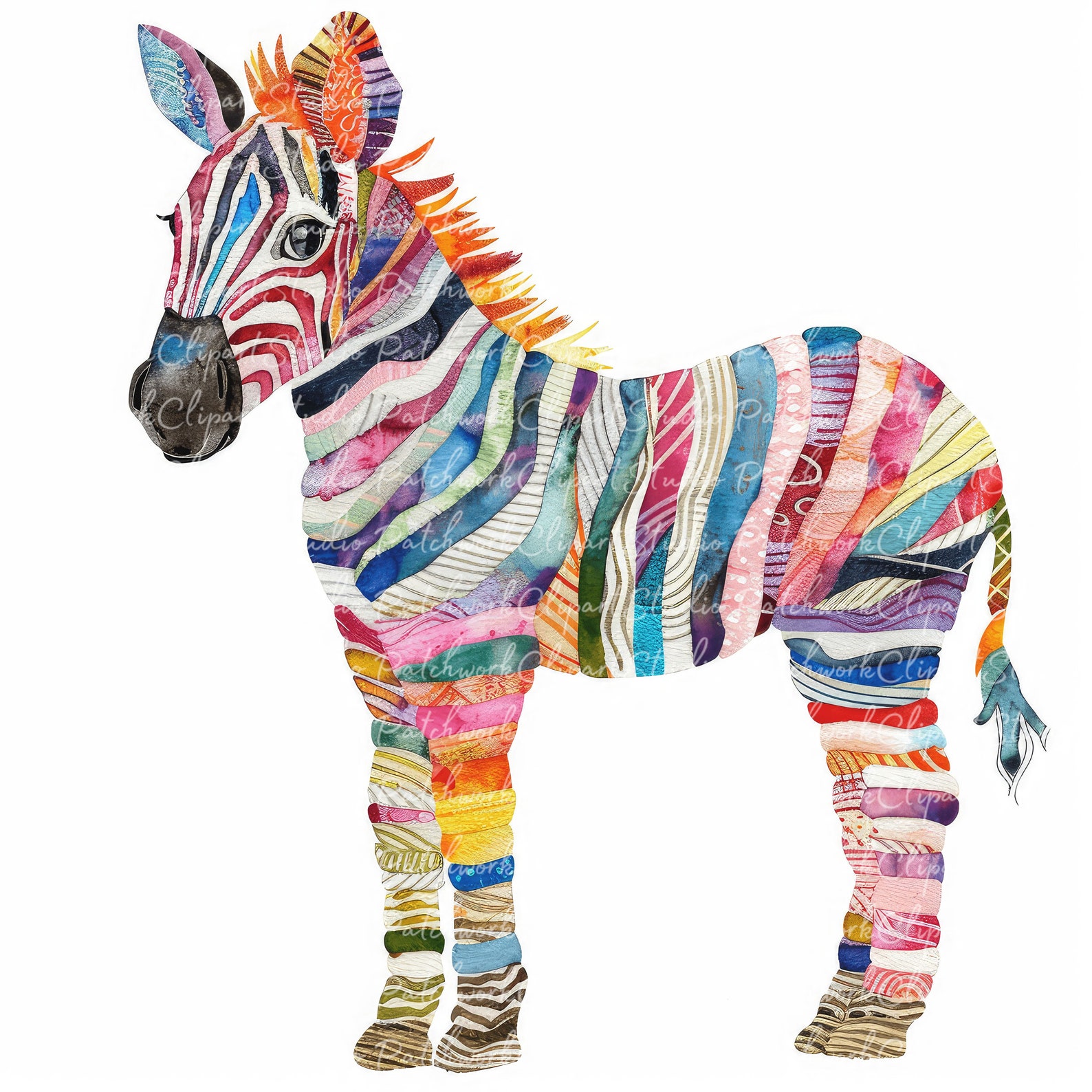 10 Zebras Clipart Bundle, PNG & JPG, Printable Patchwork Zebra ...