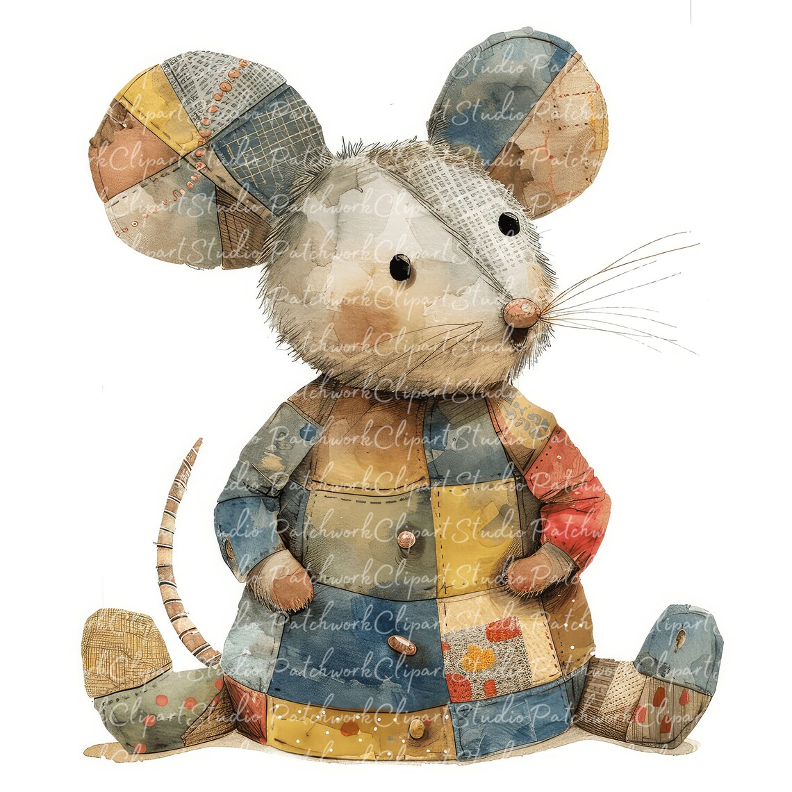 10 Mice Clipart Bundle, Printable Patchwork Mouse, Quilted Fabric ...