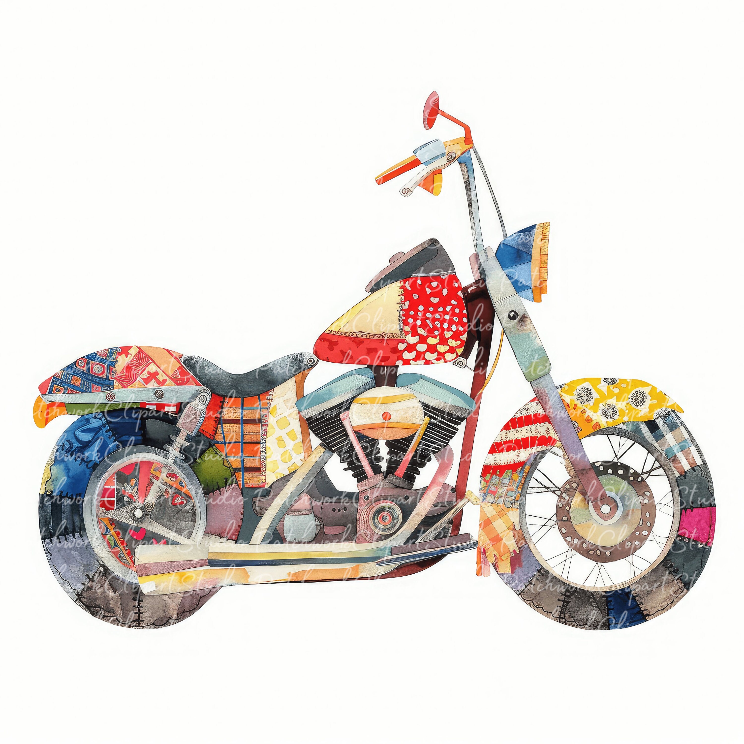 10 Motorcycles Clipart Bundle, PNG & JPG, Printable Patchwork ...
