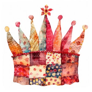 10 Red Crown Clipart Bundle, PNG & JPG, Printable Patchwork Red Crowns ...