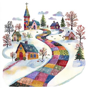 10 Christmas Village Clipart Bundle, PNG & JPG, Printable Patchwork ...