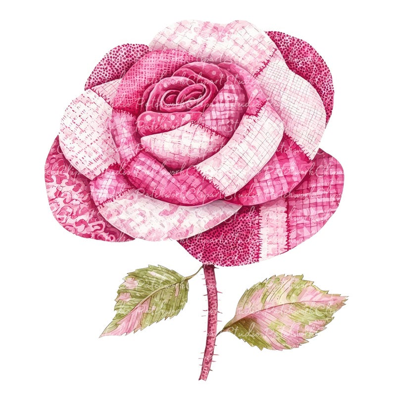 10 Pink Rose Clipart Bundle, PNG & JPG, Printable Patchwork Flowers ...