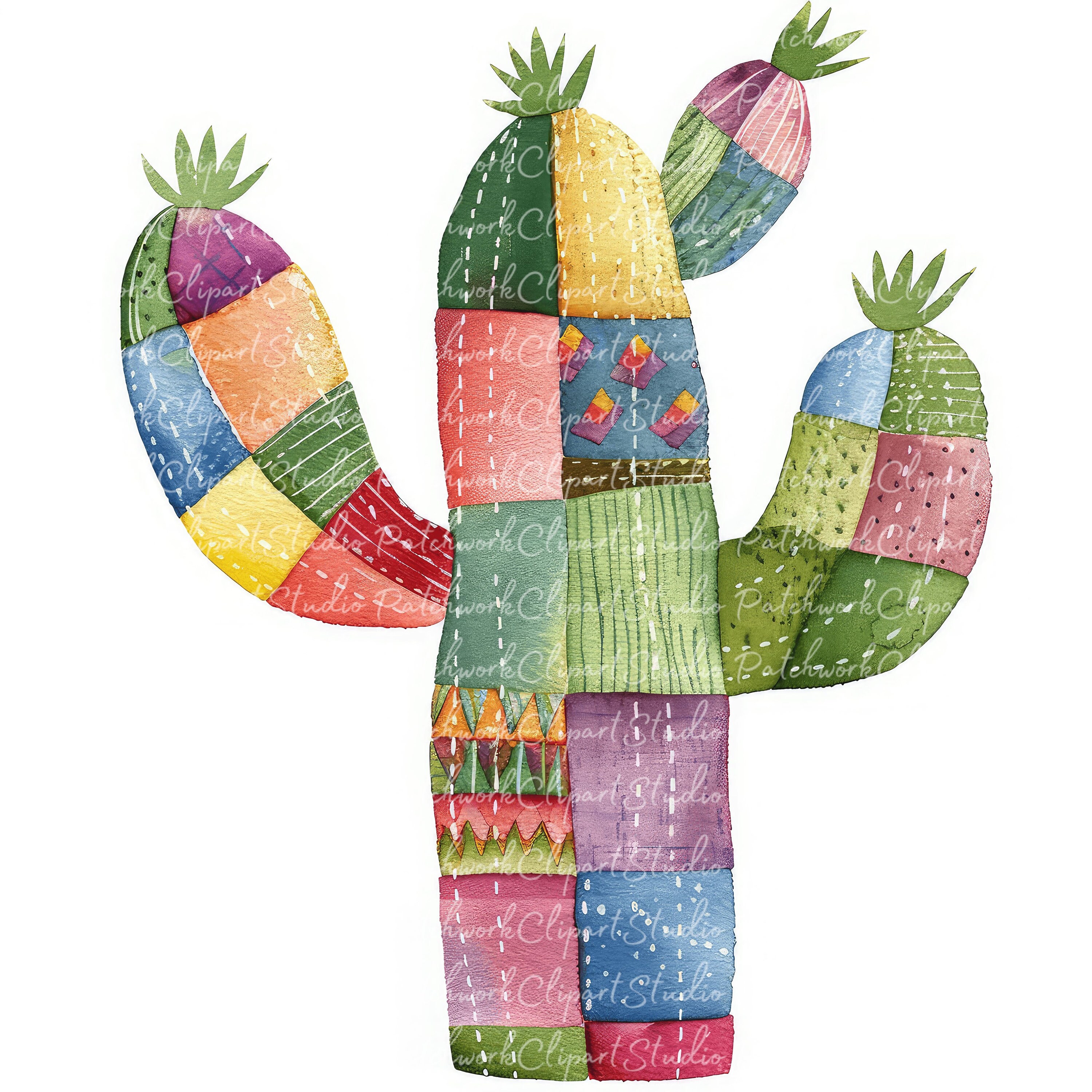 10 Cactus Clipart Bundle, PNG & JPG, Printable Patchwork Cacti ...