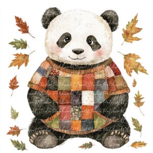 10 Autumn Panda Clipart Bundle, PNG & JPG, Printable Patchwork, Panda ...