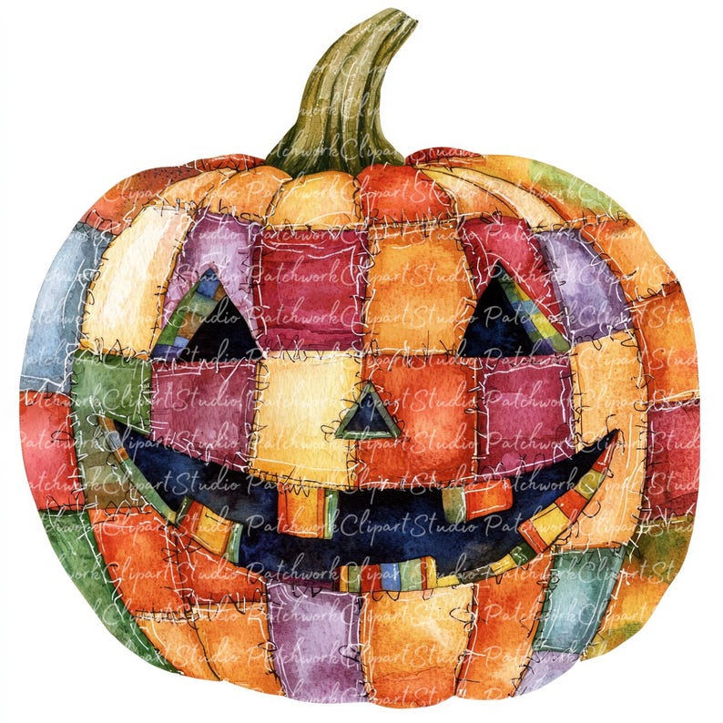 10 Halloween Pumpkin Clipart Bundle, PNG & JPG, Printable Patchwork ...