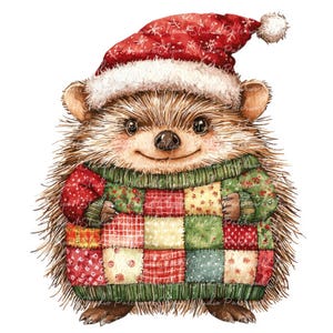 10 Christmas Hedgehog Clipart Bundle, PNG & JPG, Printable Patchwork ...