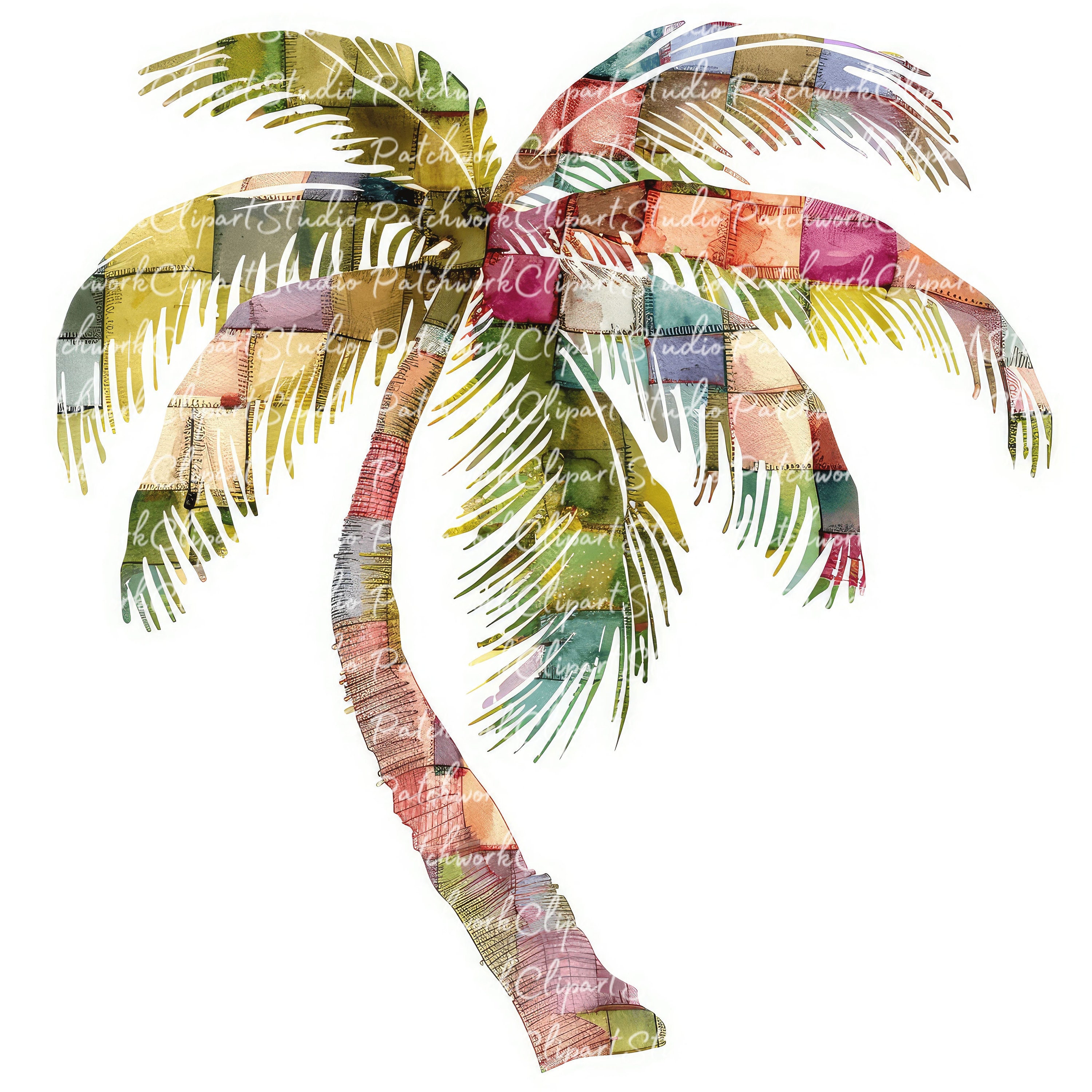 10 Palm Trees Clipart Bundle, PNG & JPG, Printable Patchwork Palm Tree ...