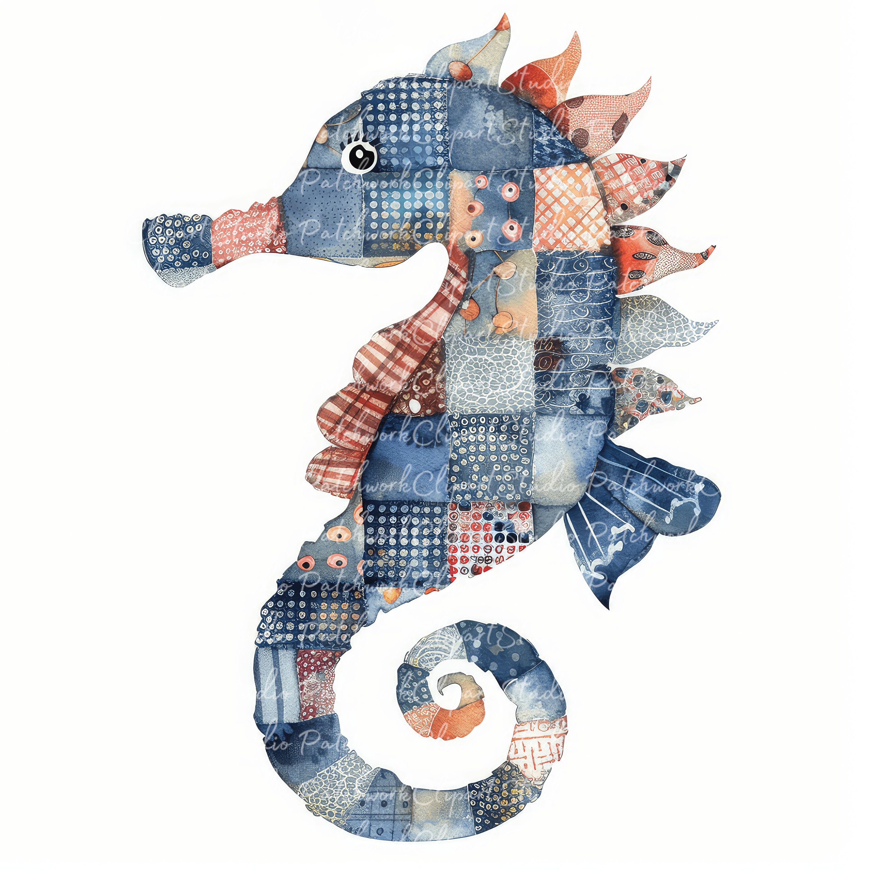 10 Seahorses Clipart Bundle, PNG & JPG, Printable Patchwork Seahorse ...
