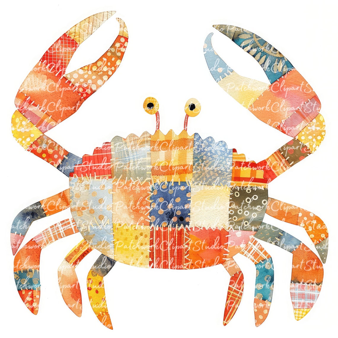 10 Crabs Clipart Bundle, Printable Patchwork Crab, Sea Creature ...