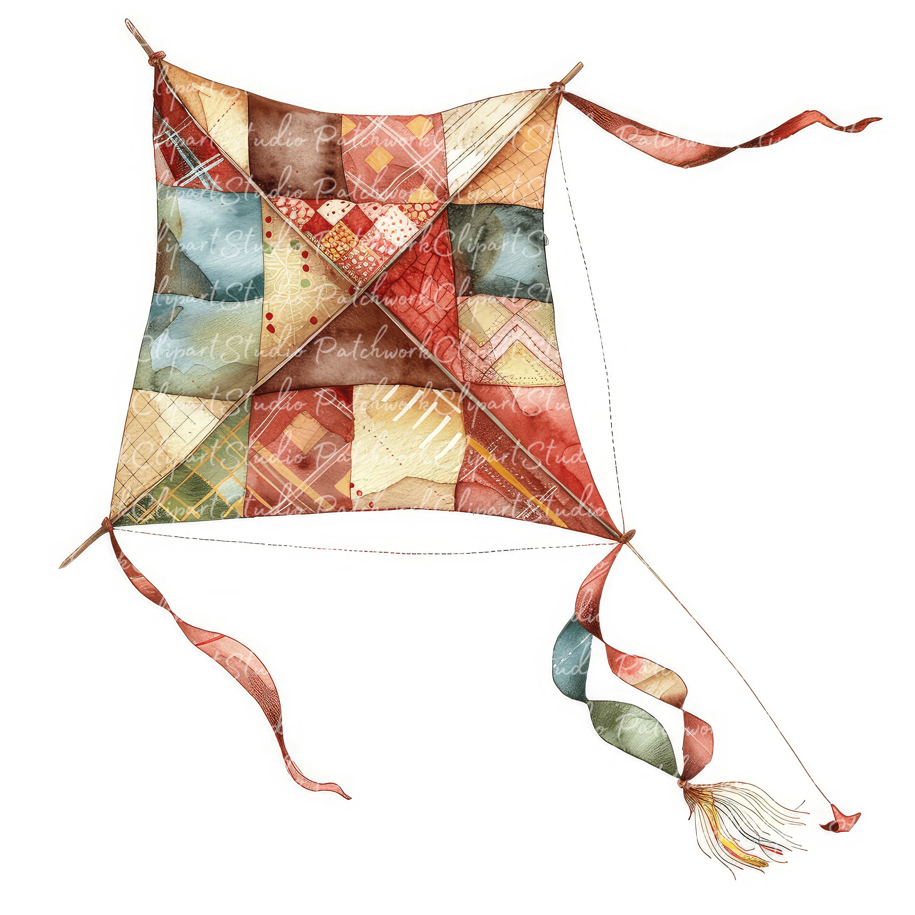 10 Kites Clipart Bundle, PNG & JPG, Printable Patchwork Kite ...